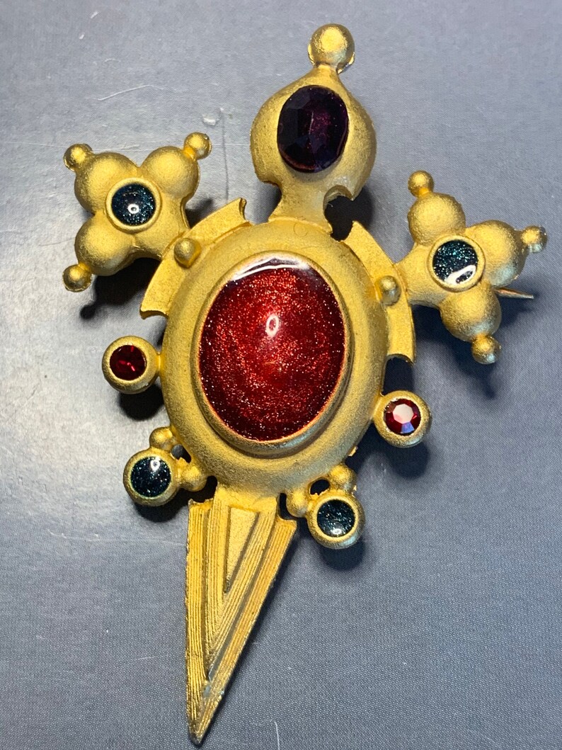 FRENCH 1980s DEMI PARURE Matte Gold Ruby Red Enamel Purple - Etsy