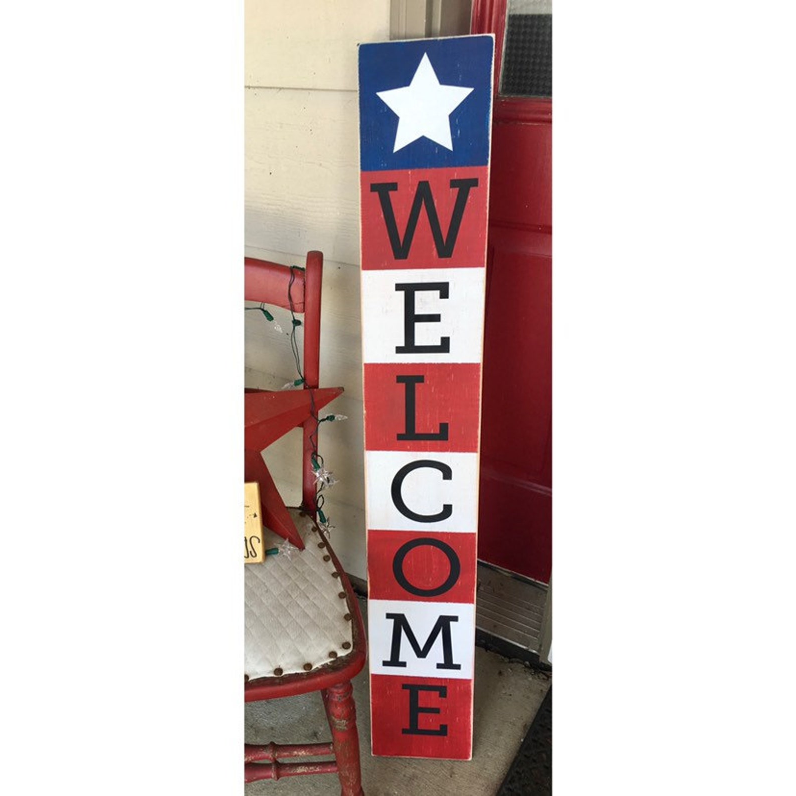 Red White & Blue Porch Sign | Welcome Sign | Front Door - Etsy