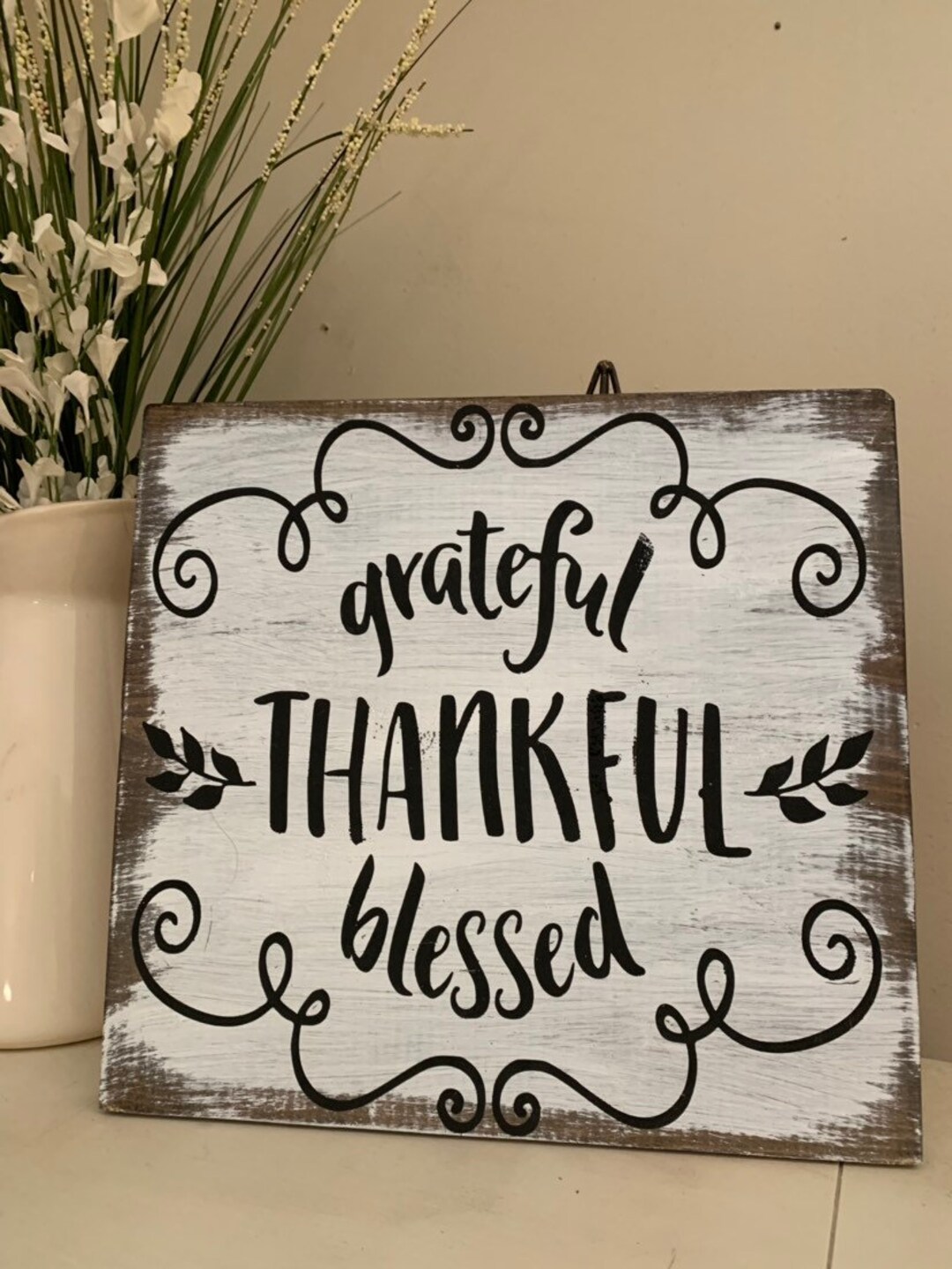 Grateful Thankful Blessed Wood Sign - Etsy