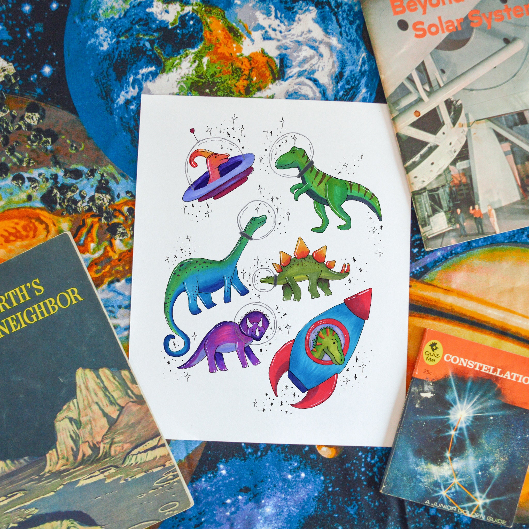 Space Dinosaur Printable Art Colorful Space Themed Kids - Etsy UK