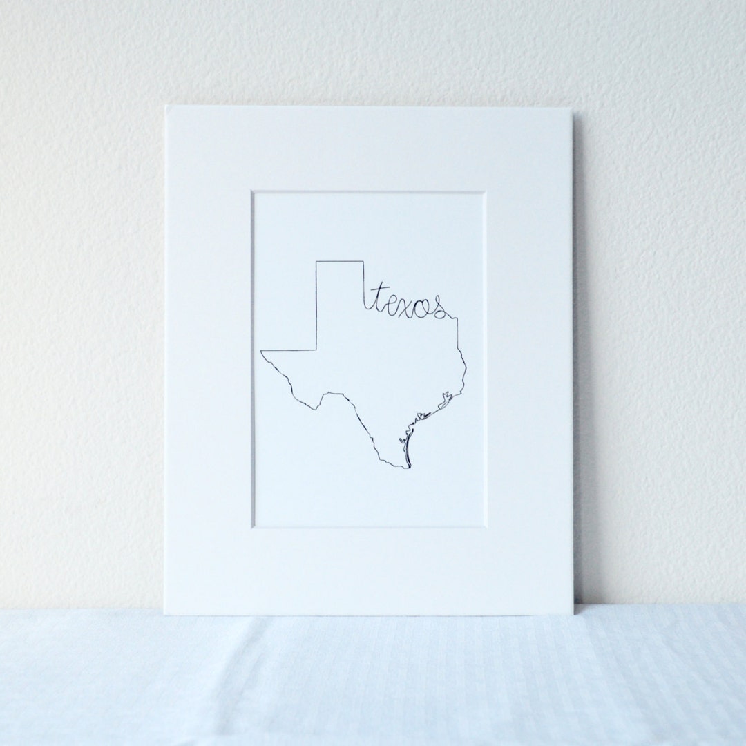 Texas Art Print State Outline 5x7 Print in 8x10 White Mat Board - Etsy