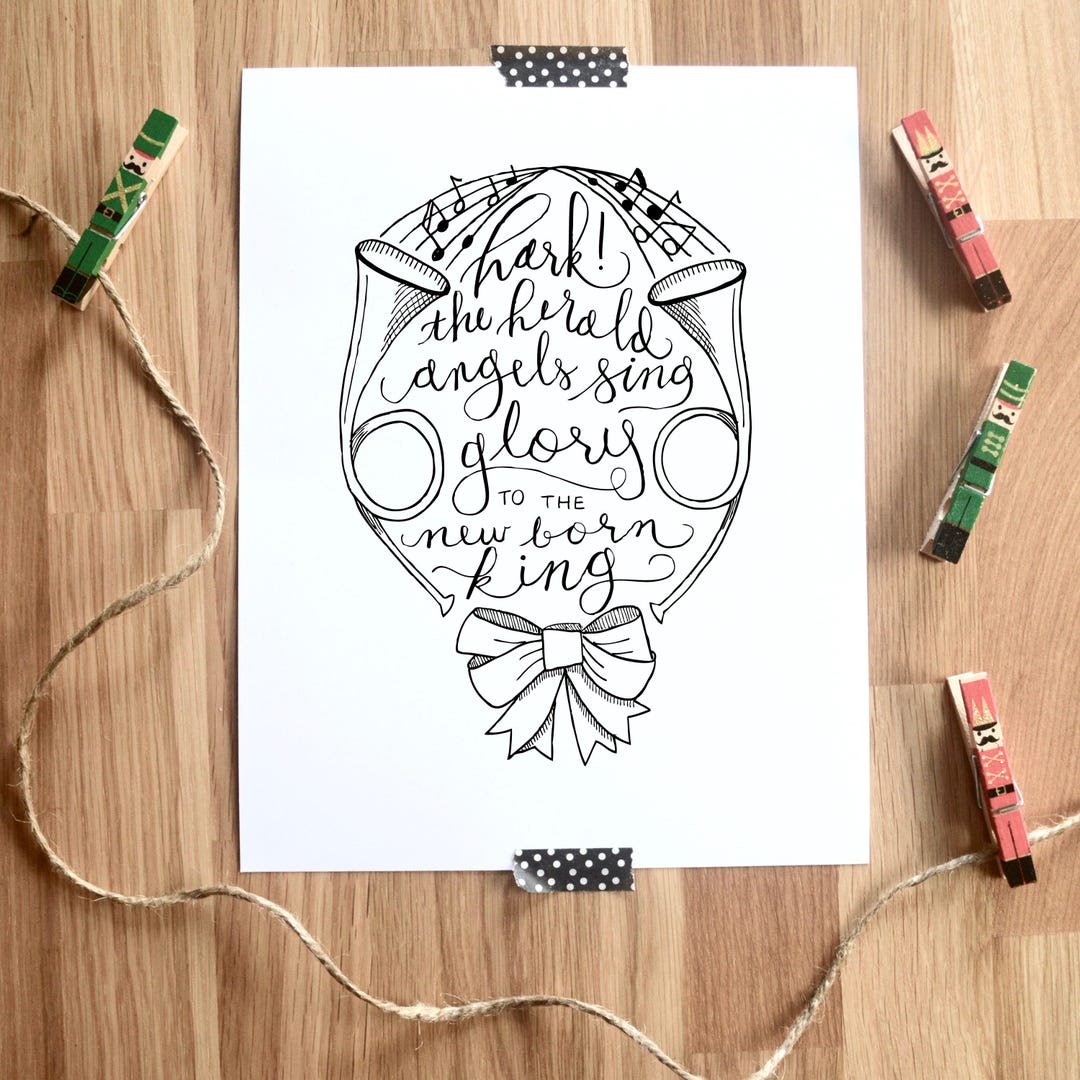Hark the Herald Angels Sing Printable Christmas Carol Hymn Art Print ...
