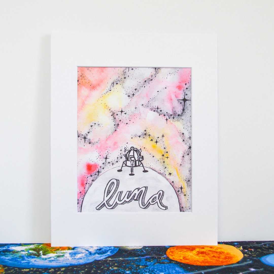 Luna Moon Landing Lunar Module Art Print Space Themed Galaxy Wall Art ...