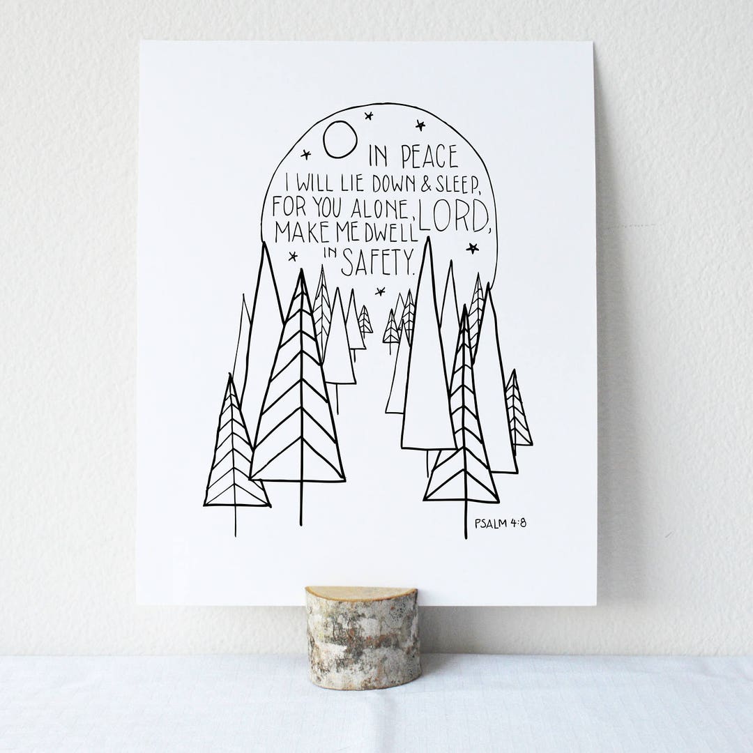 Psalm 4:8 Printable Bible Verse Art Print 8x10 Digital Wall Art Gift ...