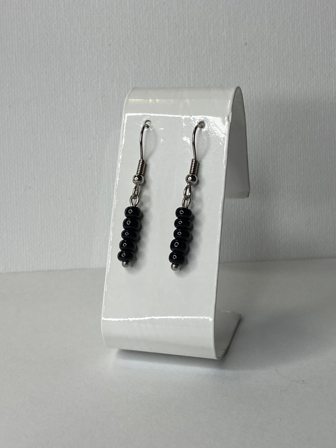 Black Bead Dangle Earrings: Stainless Steel Drop Earrings - Etsy