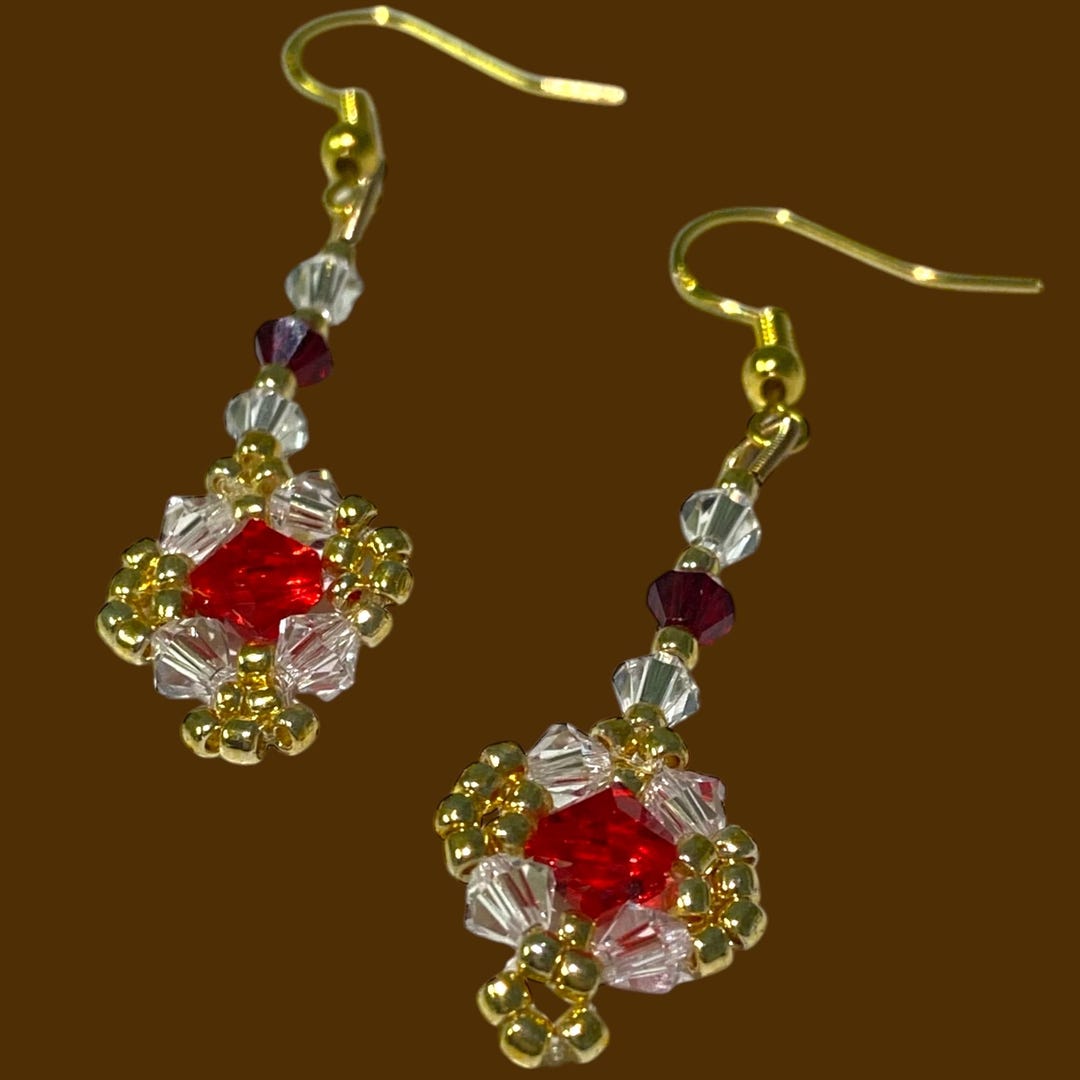 Red Dangling Earrings Gold Jewelry for Her - Etsy