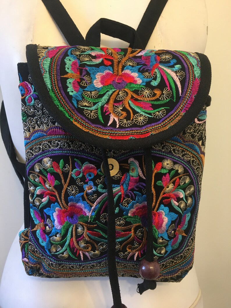 Floral Embroidered Backpack - Etsy