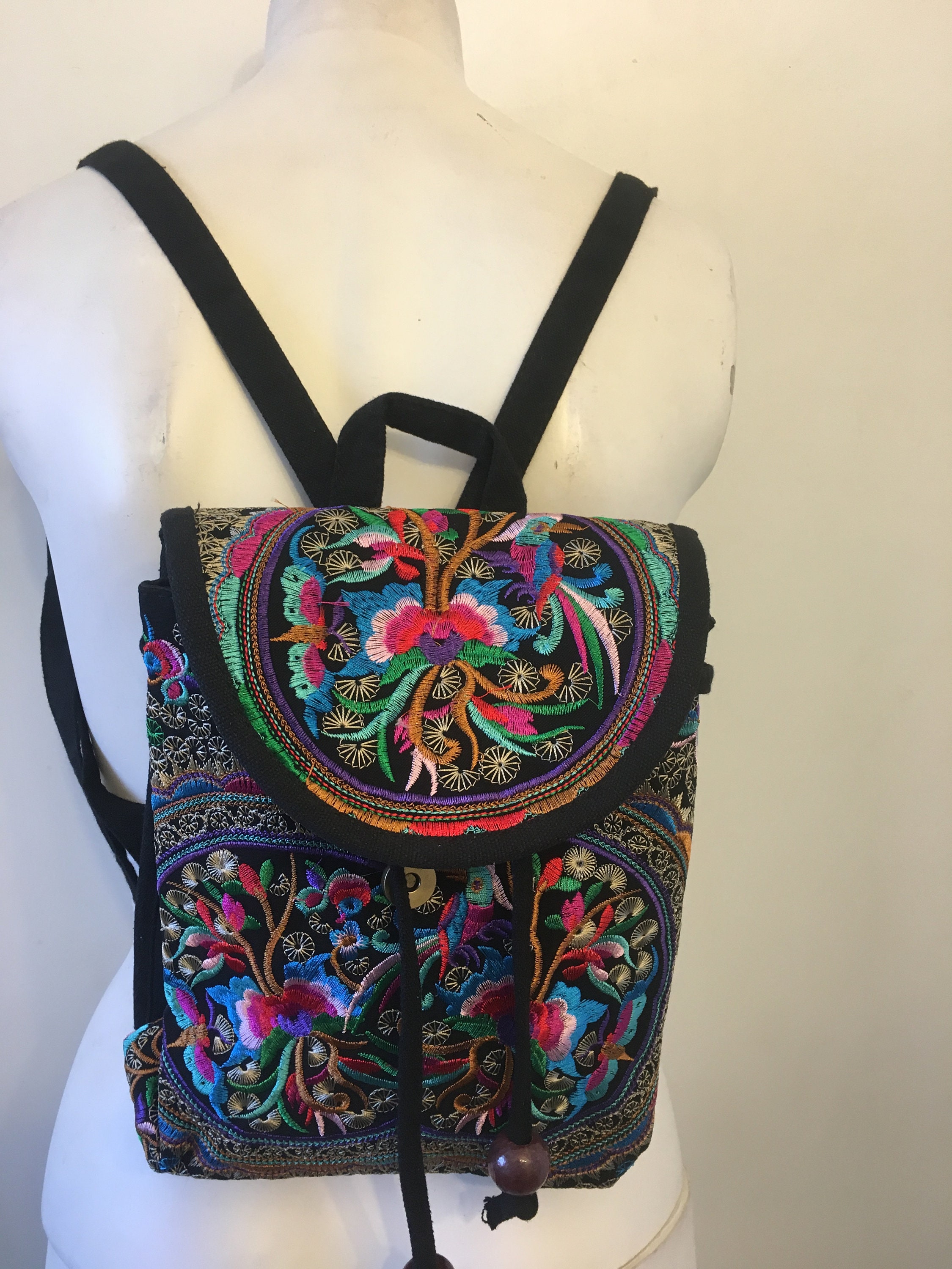 Floral Embroidered Backpack - Etsy