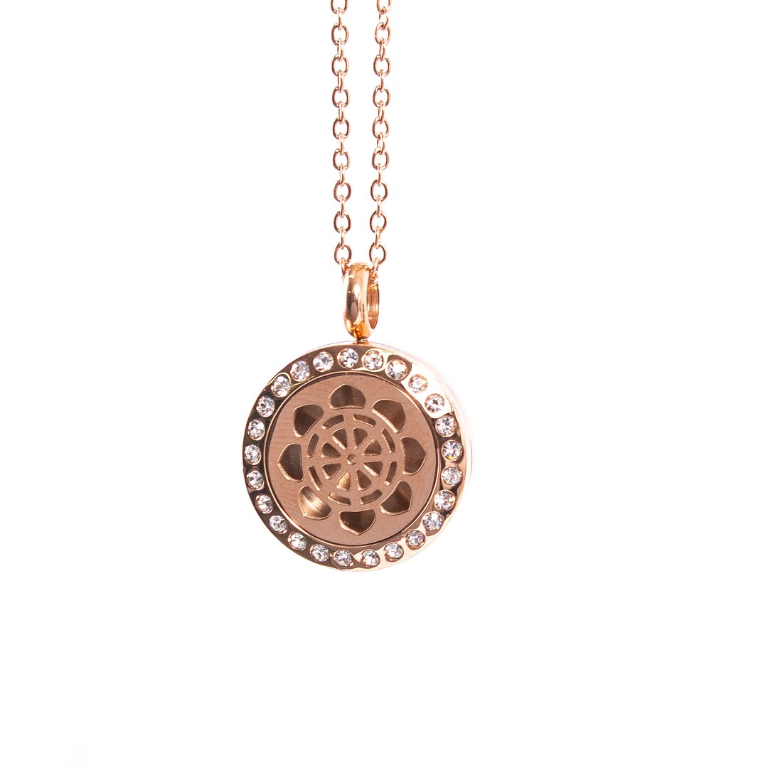 Dharma Wheel | Aromatherapy Oil Diffuser Rose Gold Necklace Locket With ...