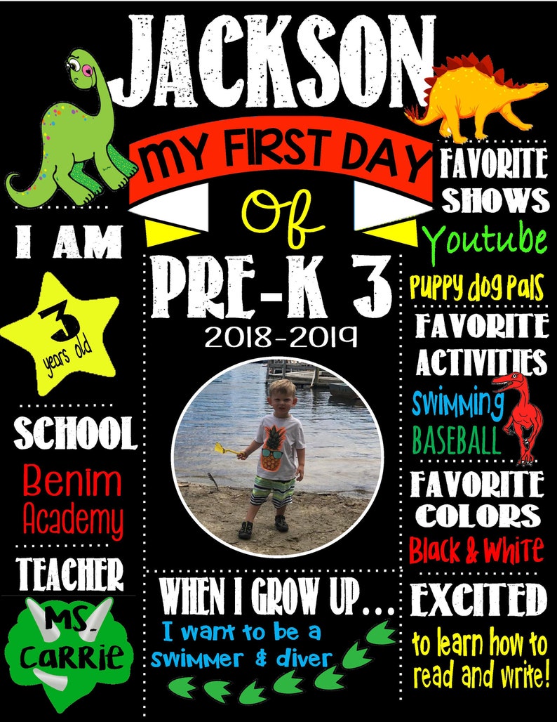 First Day of School Digital Chalkboard Dinosaur Theme - Etsy