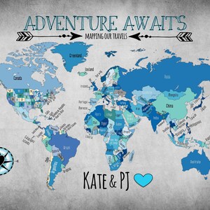 Custom Travel Map/Push Pin Map/ Adventure Awaits | Etsy