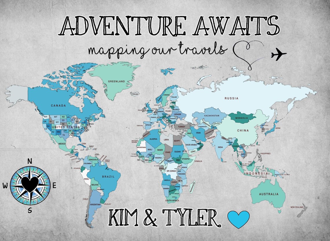 Custom Travel Map/push Pin Map/ Adventure Awaits - Etsy