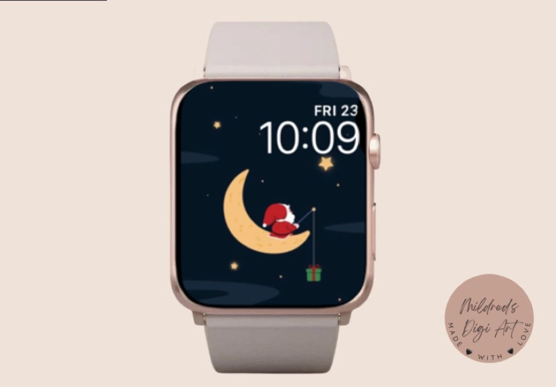 Santa Fishing on the Moon Minimal Apple Watch Wallpaper, Santas Fishing ...