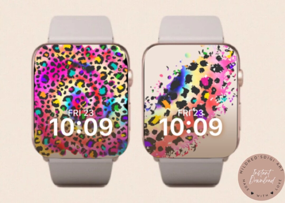 Rainbow Leopard Print Watch Face Duo for Apple Watch, Set of 2 Animal ...