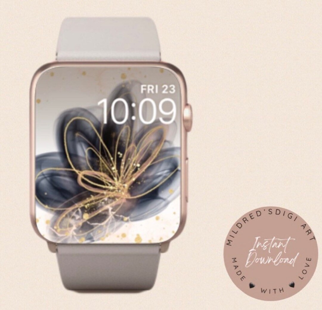 Watercolor Flower Apple Watch Wallpaper: Minimalist Black & Gold ...