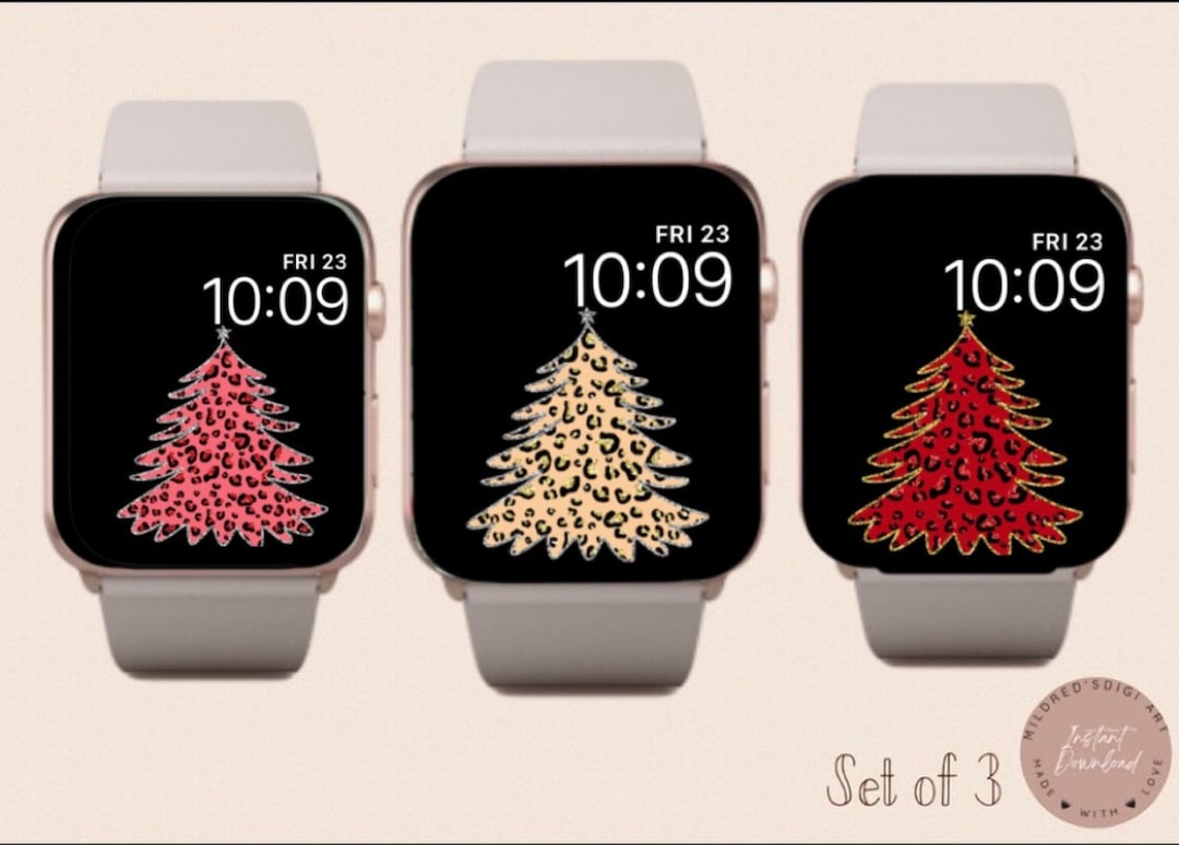 Set of 3 Christmas Tree Watch Faces, Cute Leopard Print Christmas Tree ...