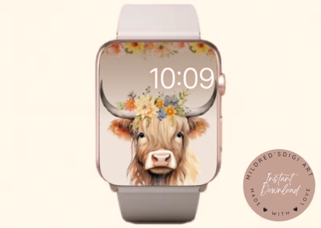 Highland Cow Watch Wallpaper for Apple Watch, Cute Cow Watch Background ...