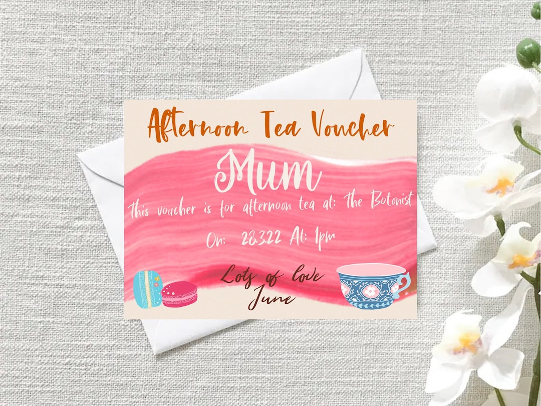 Personalised Afternoon Tea Digital Voucher, Pink Afternoon Tea Custom ...