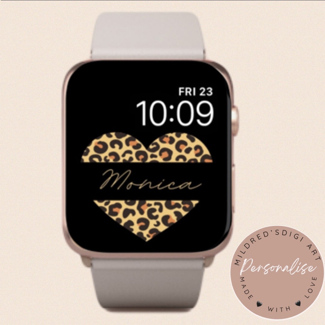 PERSONALISED Watch Wallpaper for Apple Watch, Leopard Print Custom Name ...