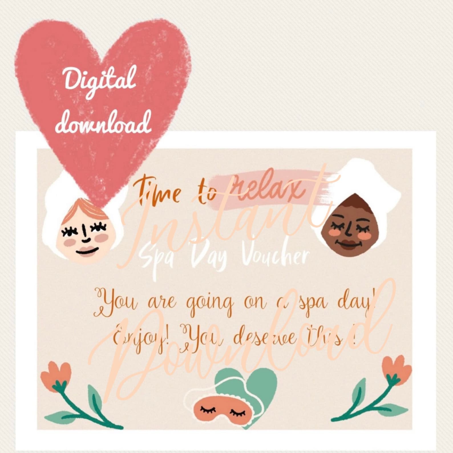 Spa Day Digital Voucher Spa Day Instant Download Pink Spa - Etsy