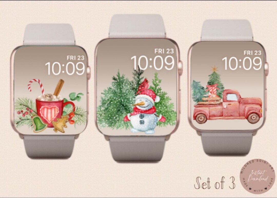 3 Christmas Watch Wallpapers Bundle, Snowman Watch Background ,minimal ...