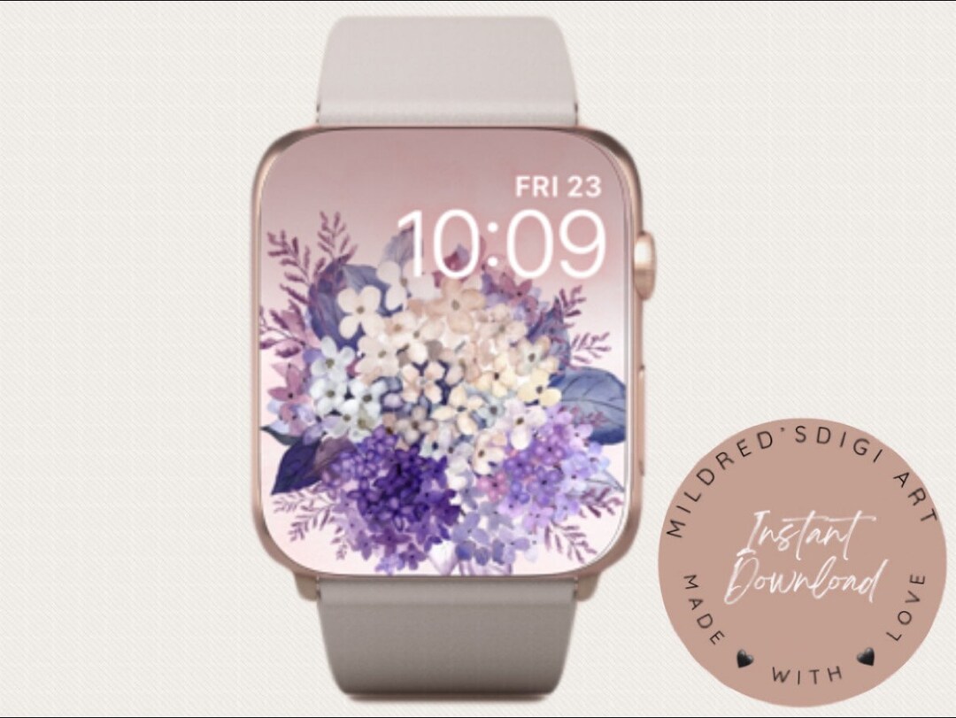 Purple Hydrangea Flowers Watch Wallpaper | Floral Watch Face | Dainty ...