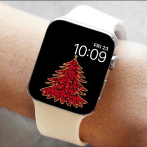 Set of 3 Christmas Tree Watch Faces, Cute Leopard Print Christmas Tree ...