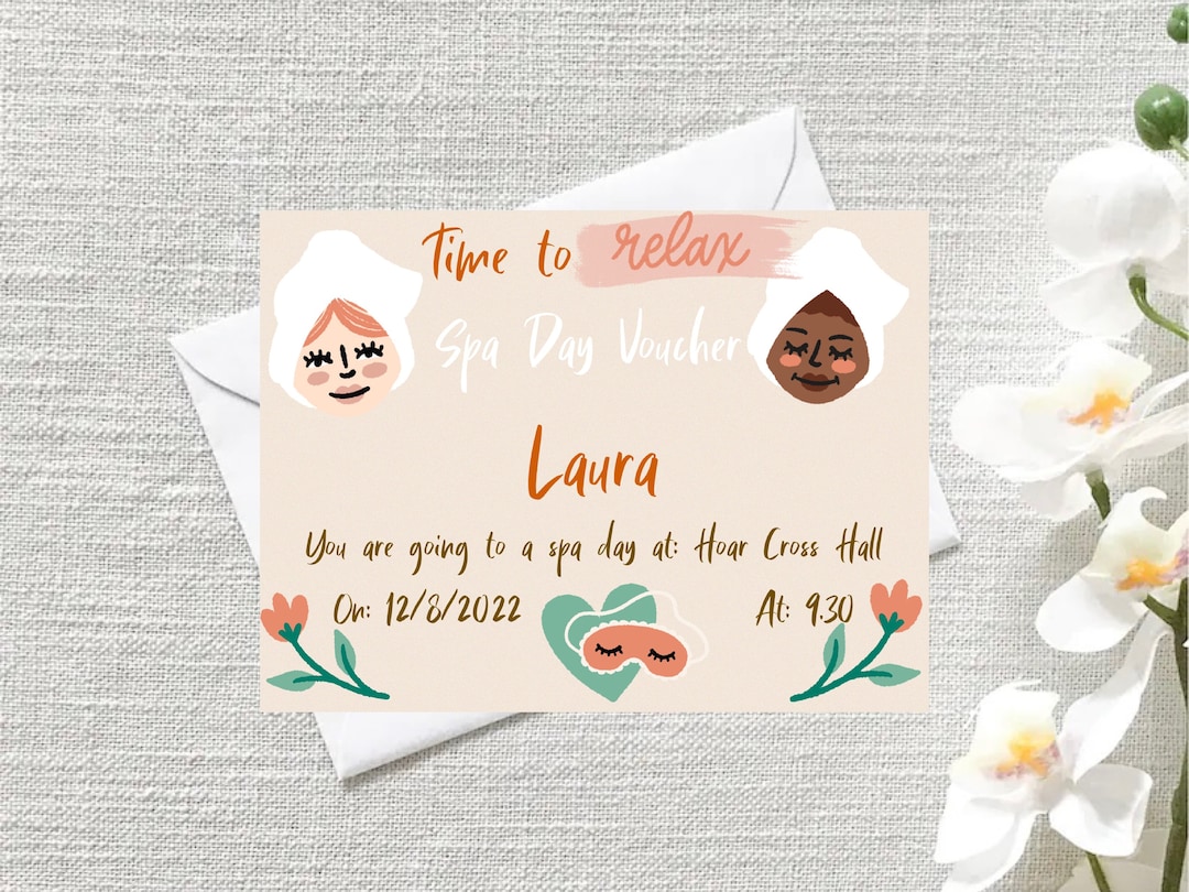Personalised Spa Day Digital Voucher, Spa Day Custom Gift Card, Custom ...