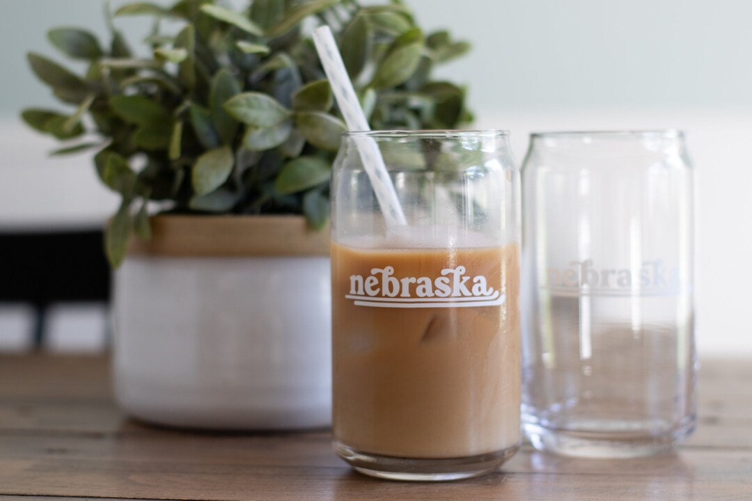 Nebraska Can Glass: 16oz Iced Coffee Cup - Etsy