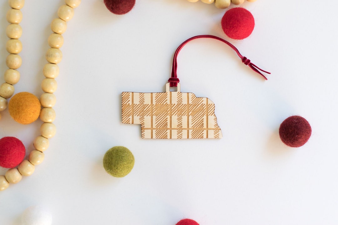 Plaid Nebraska Ornament - State Ornament - Nebraska Ornament - State of ...