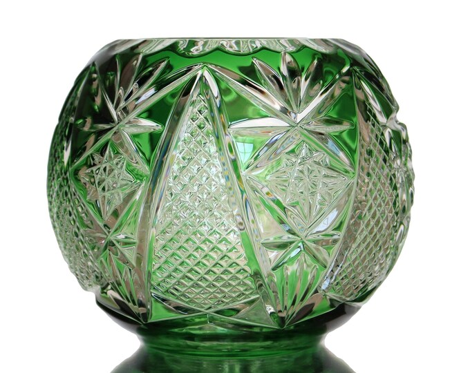 Crystal Vase With Emerald Green Overlay and Cut Decor - Etsy