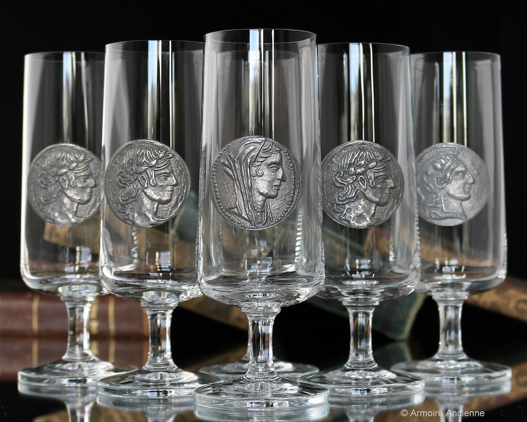 Cocktail Glasses With Pewter Coins Decor | Set of 6 - Etsy