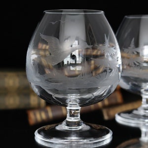 2x Crystal COGNAC GLASSES With Engraved Wild Animal Pattern - Large ...