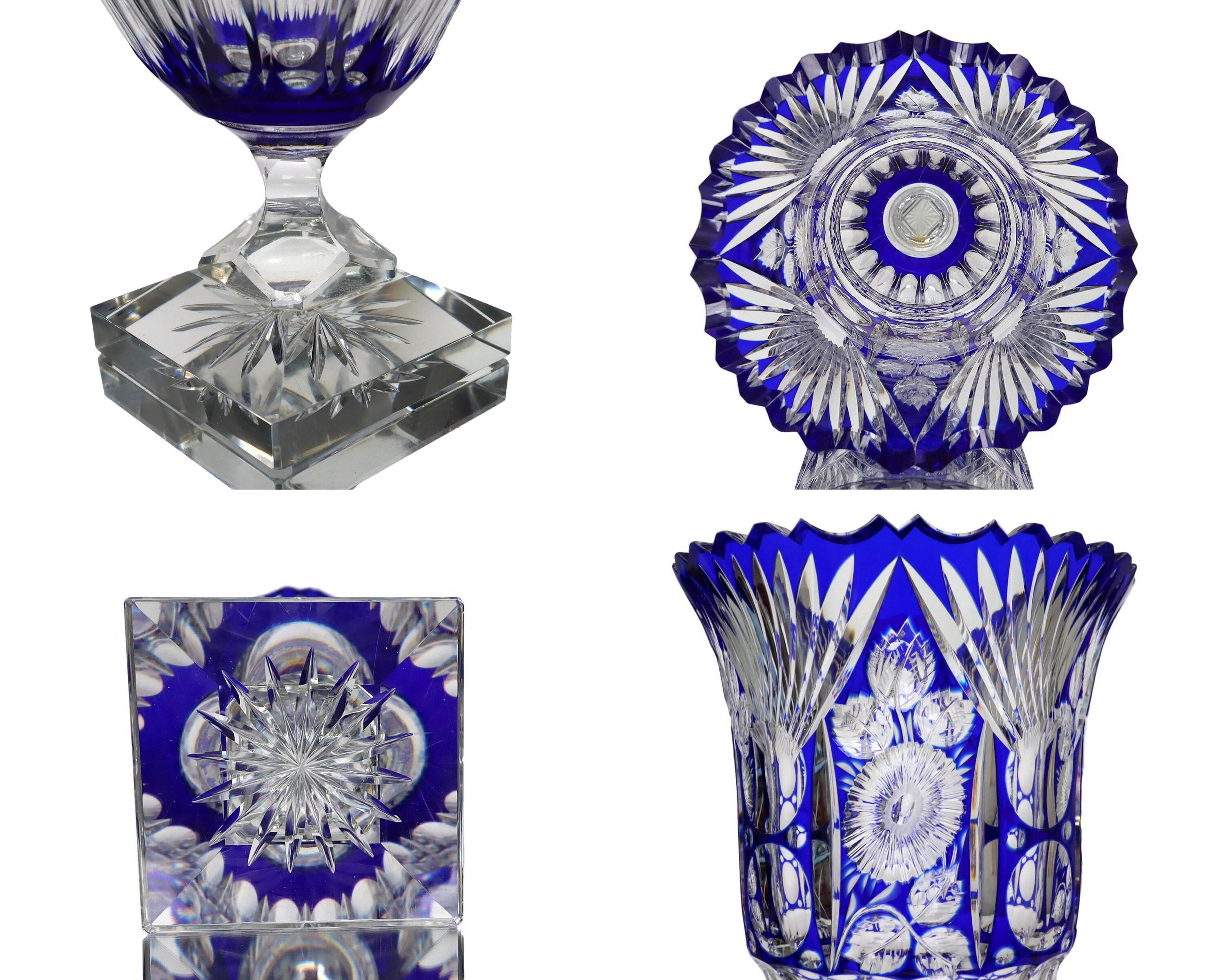 XL Large Footed CRYSTAL VASE - Empire Style - Cobalt Blue Crystal ...
