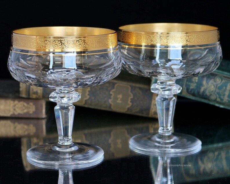 2x Cut Crystal Champagne Coupe Glasses With Textured 999 Fine Etsy