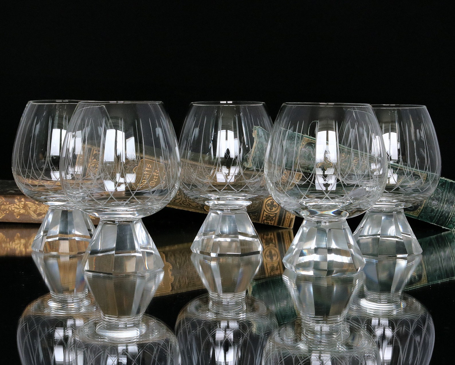 5x Small Crystal COGNAC Glasses Brandy Balloon Snifters - Etsy