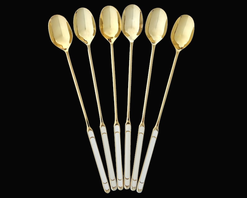 6x Long COCKTAIL SPOONS, 24K Gold-plated - HANSEAT - Etsy