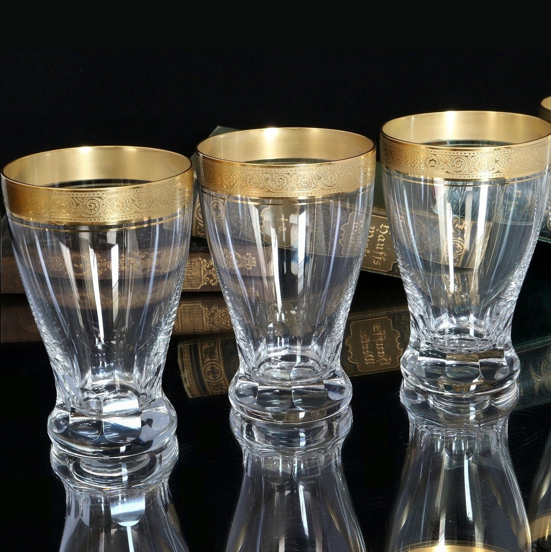 Crystal WATER GLASSES With Gold Rim, THERESIENTHAL - Etsy