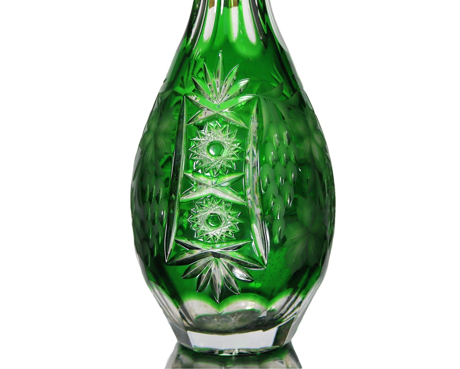 Small CRYSTAL DECANTER With Green Overlay Grapes Cut - Etsy