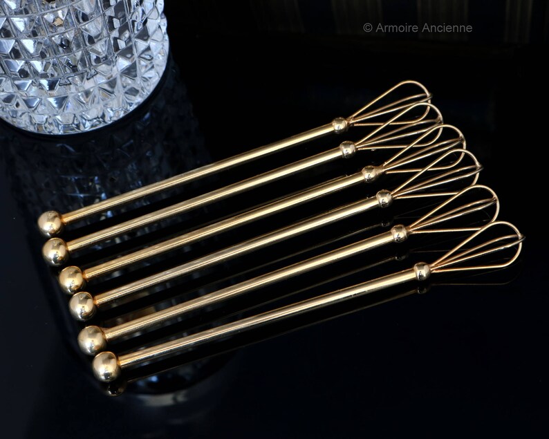 6x Champagne Swizzle Sticks 24K Gold-Plated Cocktail Whisk | Etsy