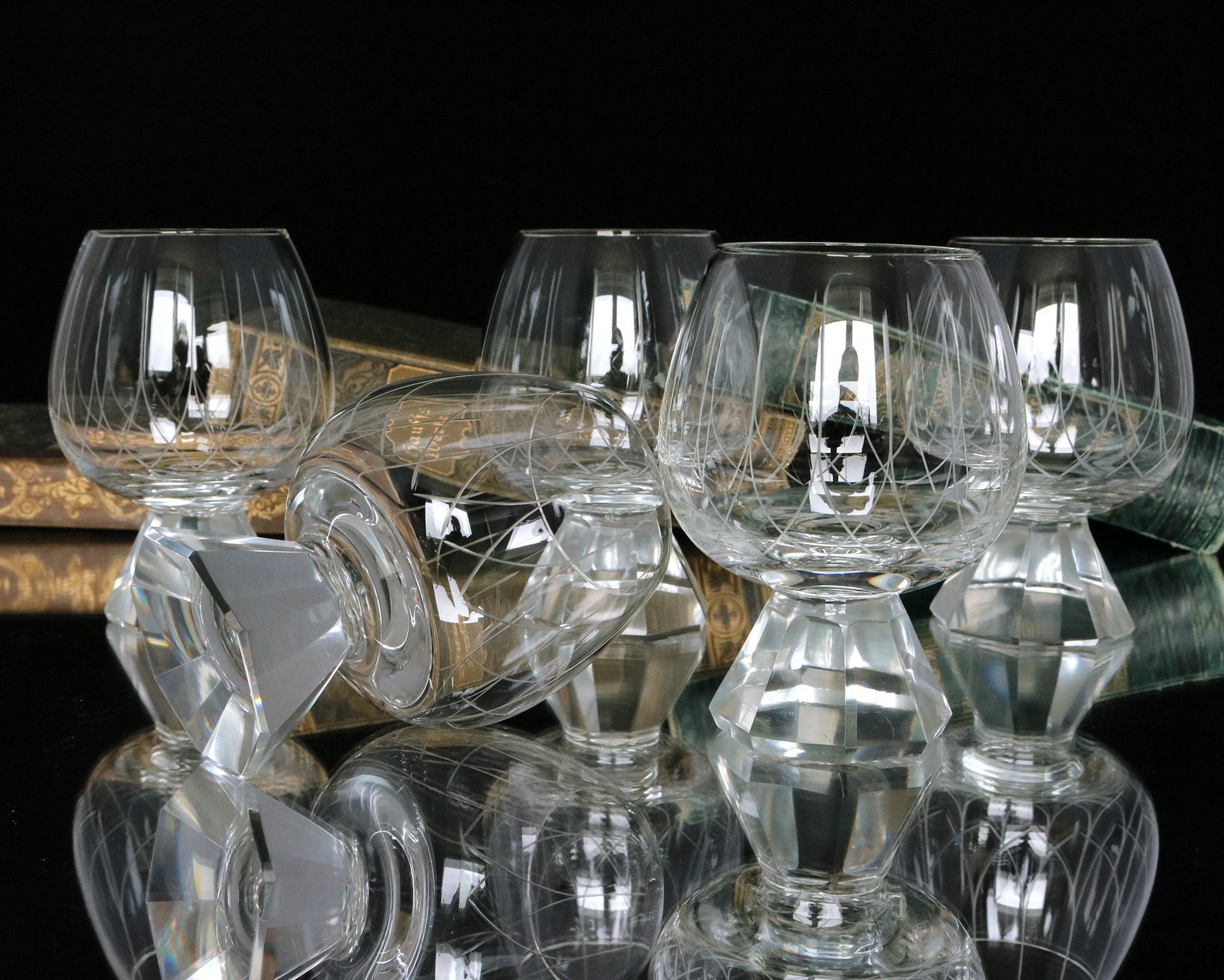 5x Small Crystal COGNAC Glasses Brandy Balloon Snifters | Etsy