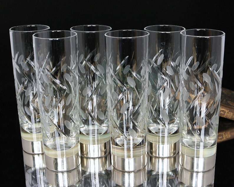 6x Cut Crystal Long Drink Glasses With 800 Sterling Silver Etsy