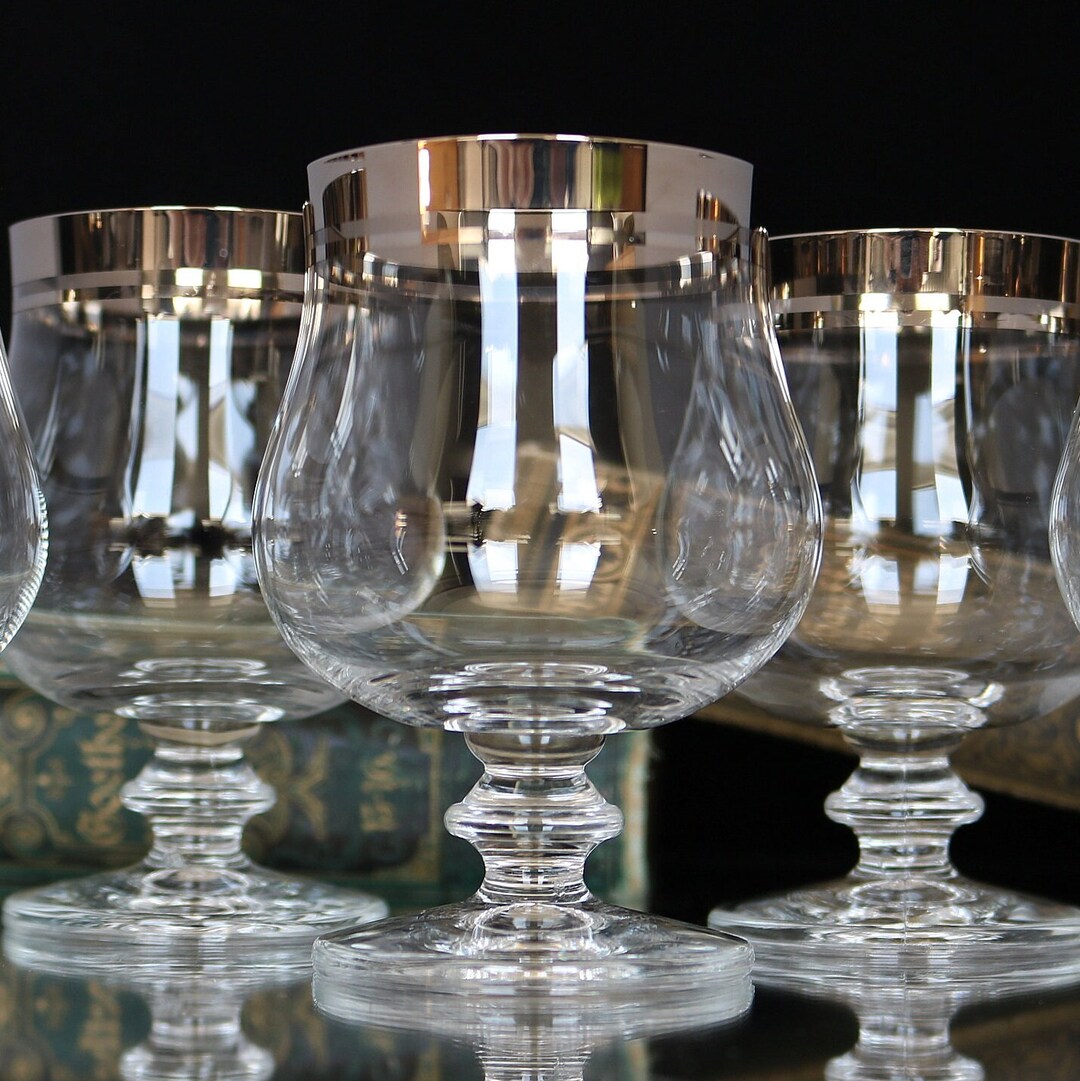 6x COGNAC Glasses With Silver Rim - Brandy Snifters - Etsy