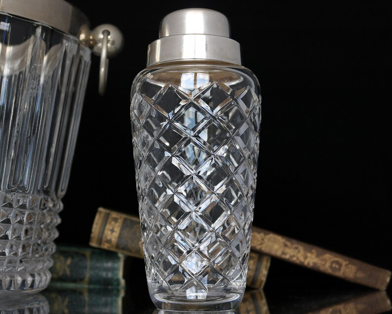 Crystal COCKTAIL SHAKER Cut Decor Silver-Plated Mounting | Etsy