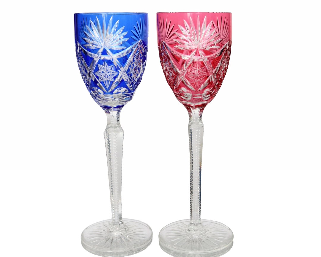 VAL SAINT LAMBERT - Colored Crystal Wine Hocks, 1920s | Set of 2 - Etsy