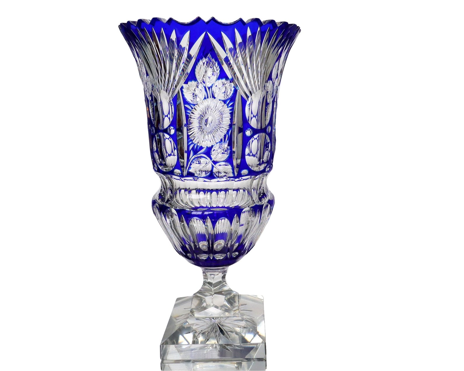 XL Large Footed CRYSTAL VASE - Empire Style - Cobalt Blue Crystal ...