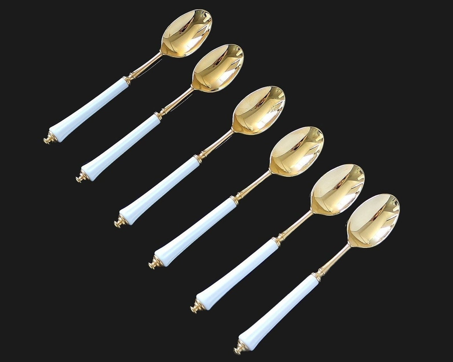 6x HANSEAT Tea Spoons 24K Gold-plated With Porcelain Handles - Etsy