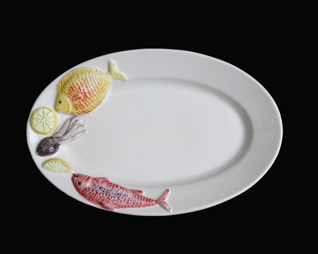 Seafood Plate With Raised Hand-painted Decor - BASSANO, Italy - Etsy