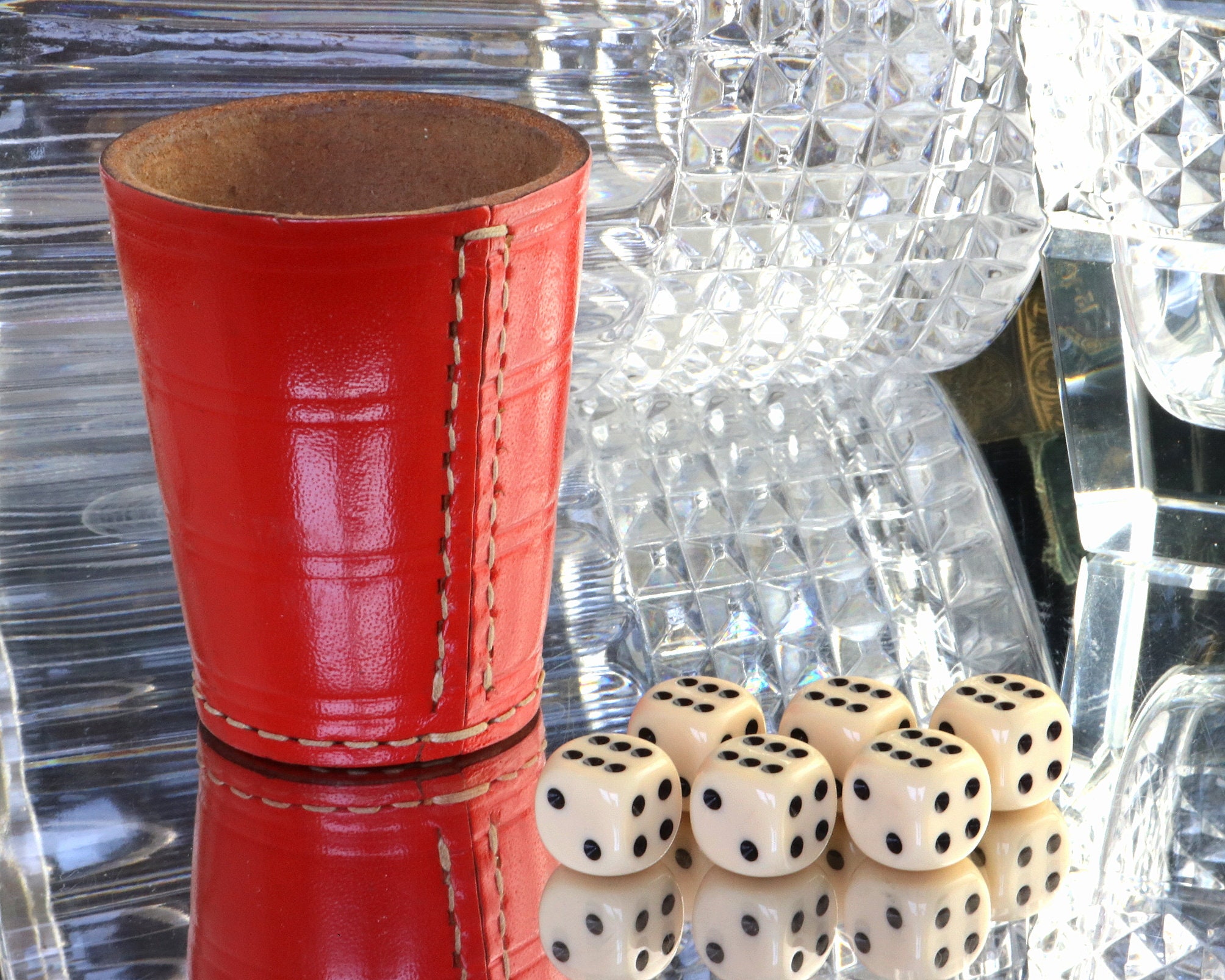 Vintage German Dice Table Game Leather Dice Cup & Five Dices | Etsy