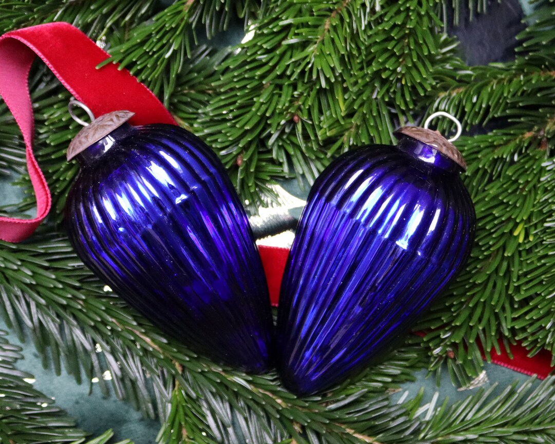 Cobalt Blue Glass Kugel Ornament: Vintage German Christmas Tree Bauble ...